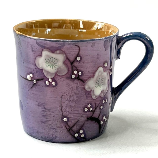 1990s Japanese Blue & Gold Lusterware Espresso Cups & Saucers with Hand ...