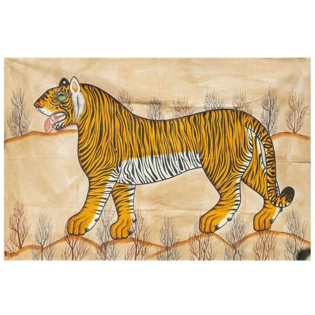 Folk Tiger Painting on Canvas,Tiger Original Artwork | Chairish
