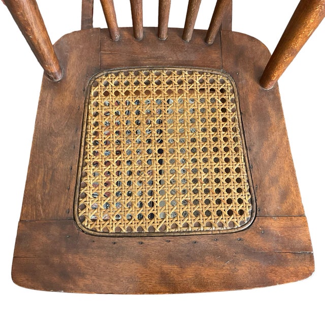 Early 20th Century Antique Early American Oak Cane Seat Rocking Chair ...