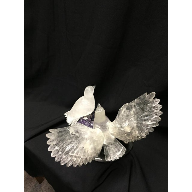 Modern Style Rock Crystal Birds on Amethyst Geode | Chairish