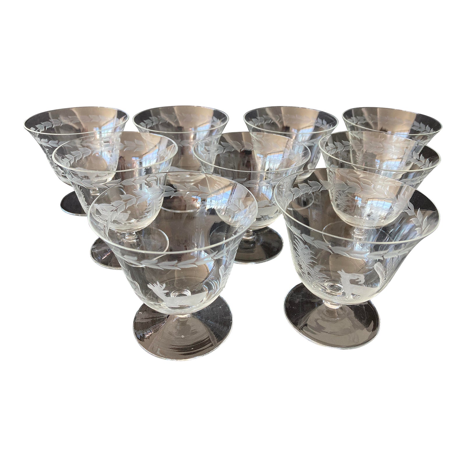 Vintage Moser Rowland Ward Game Hunting Wildlife Cut Crystal Cocktail ...