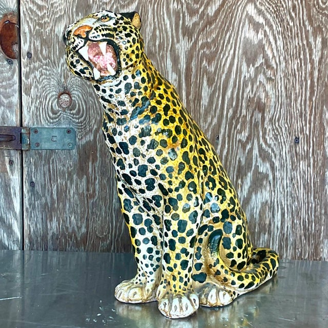 Vintage Boho Italian Glazed Ceramic Leopard | Chairish
