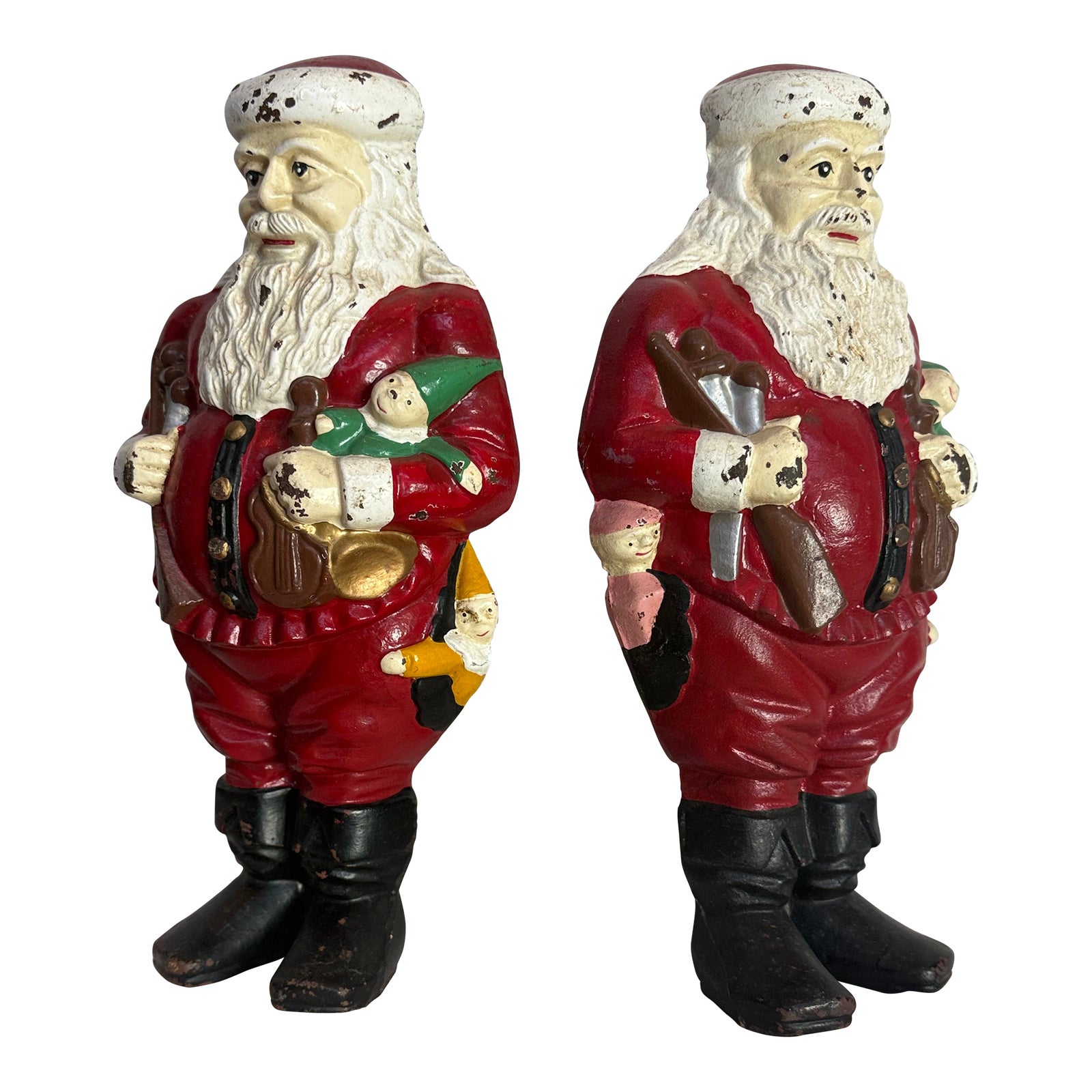 1940s Rare Santa Claus Cast Iron Andirons | Chairish