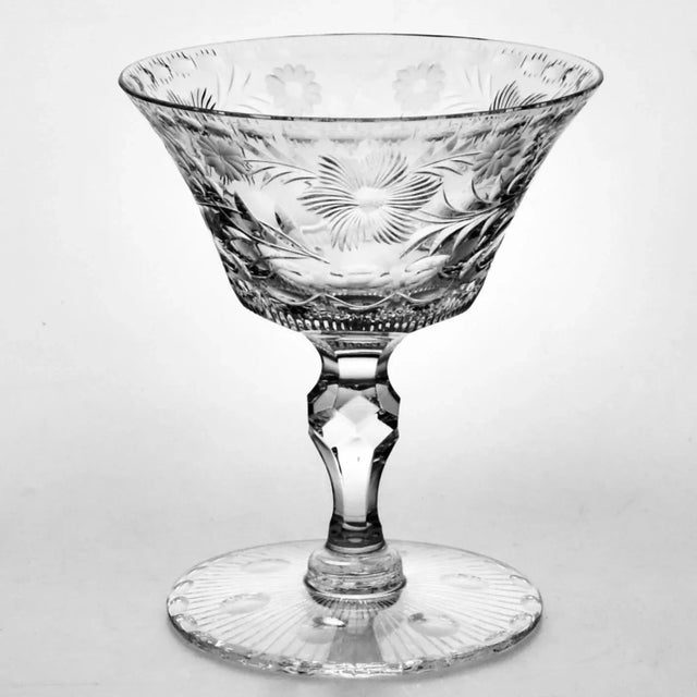 1930s Hand Wheel Engraved & Cut, Crystal Dessert/Champagne Coupes- Set ...