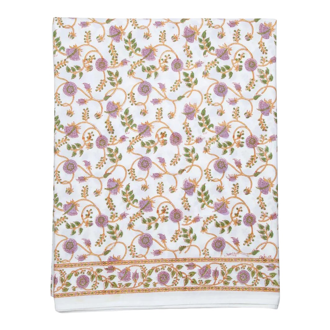 Gina Full Bed Lilac & Green Flat Sheet | Chairish