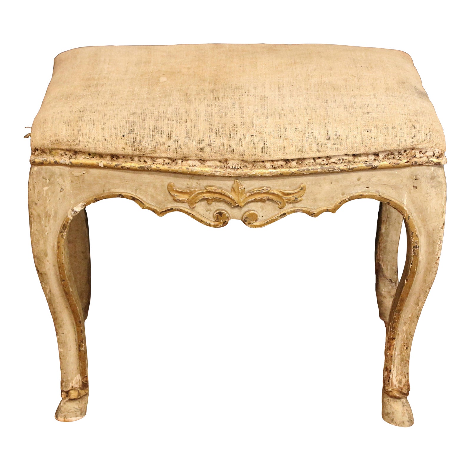 Early 18th Century Italian Carved, Painted & Gilt Fireside Stool | Chairish