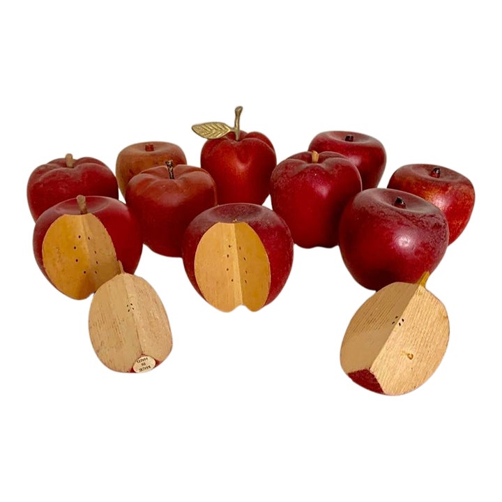 Vintage Red Wooden Decorative Apples - 11 Pc Set | Chairish