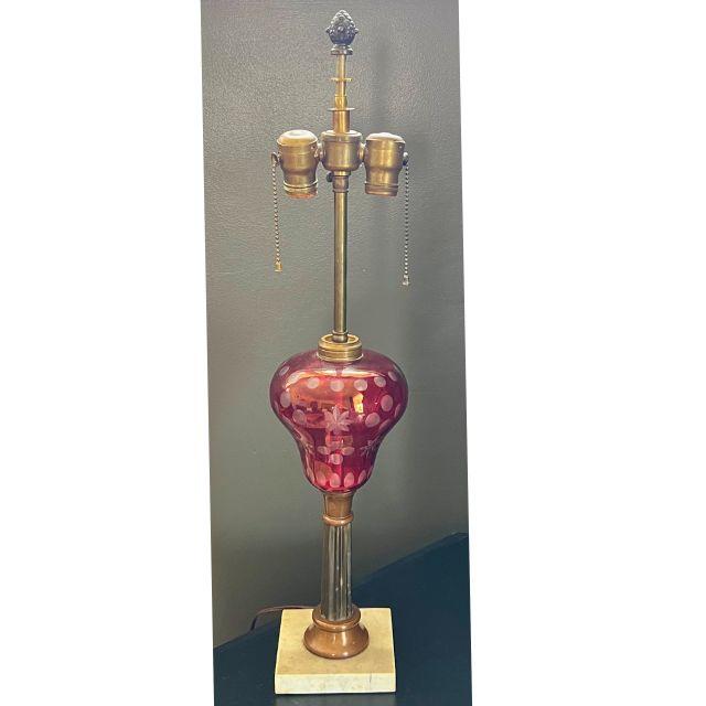 Late 18th Century, Ruby Red Glass Cut to Clear Glass Table Lamp | Chairish