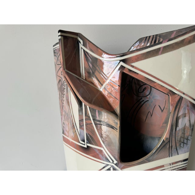 1980s Large - Postmodern Sculptural Geometric Ceramic Vase by Tom ...