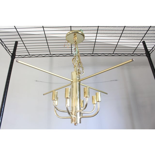 1990's Art Deco Brass and Glass Panel 8 Light Art Deco Chandelier by ...
