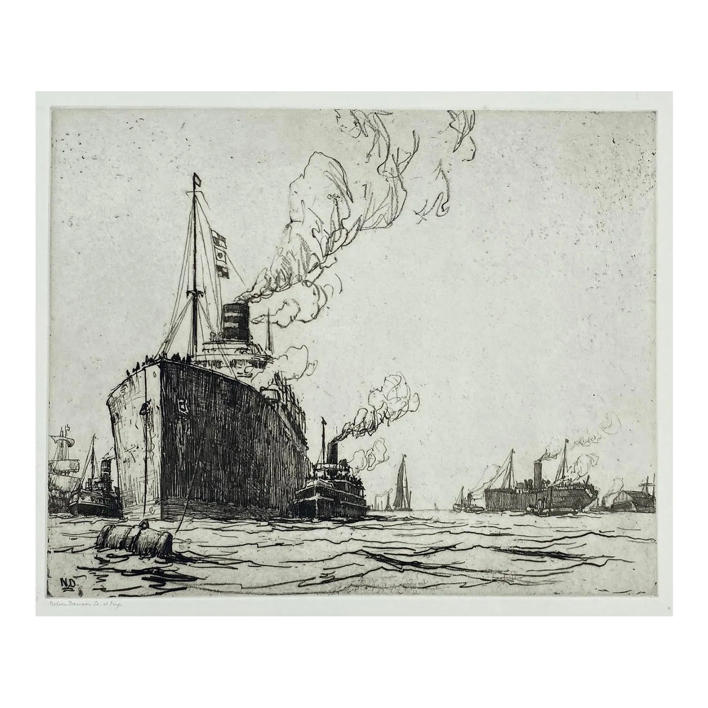 Nelson Dawson Nautical Antique Etching | Chairish