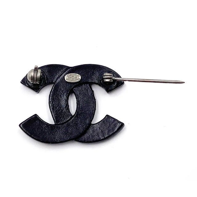 Chanel Vintage Black CC Crystal Small Brooch