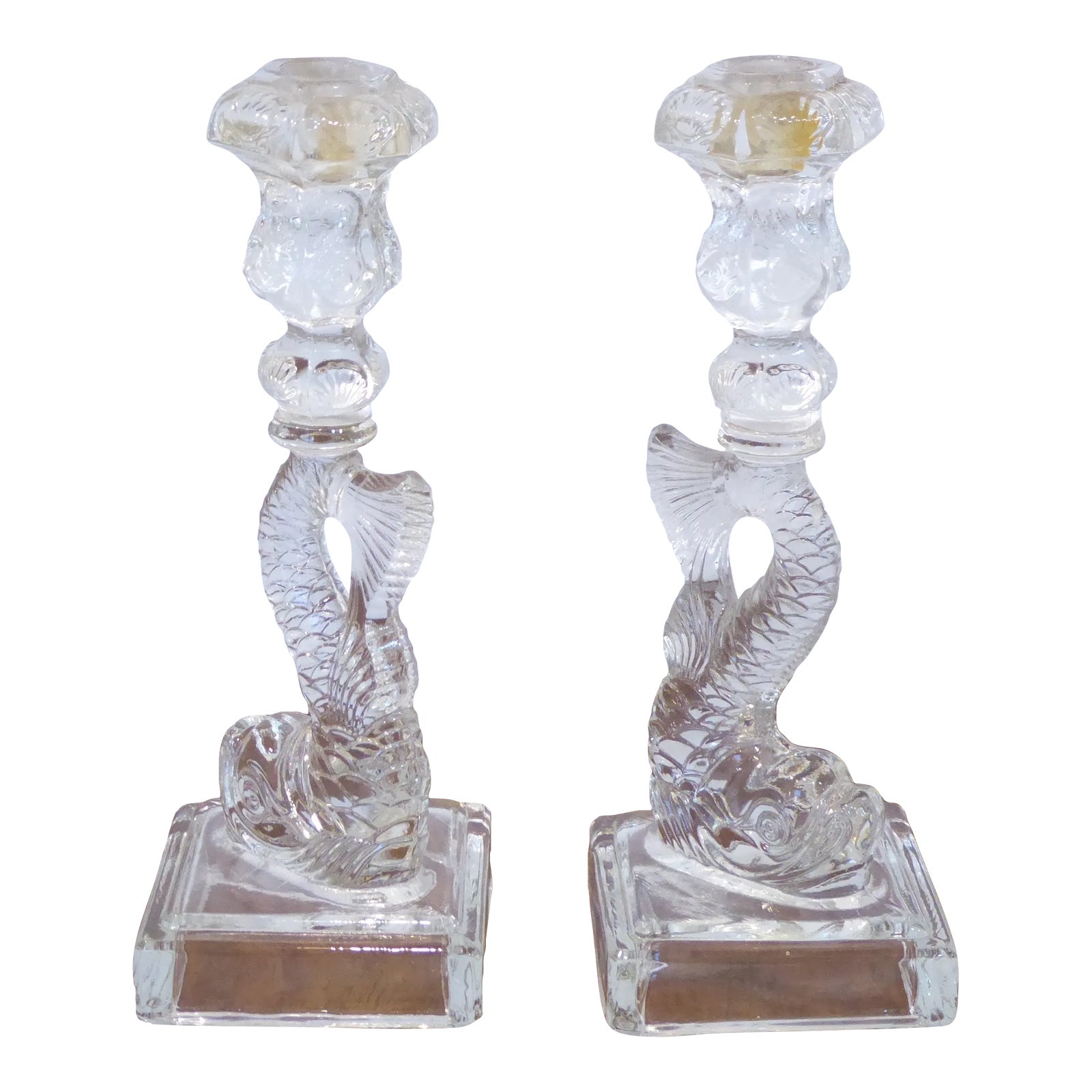 Vintage Pressed Glass Candlesticks - a Pair | Chairish