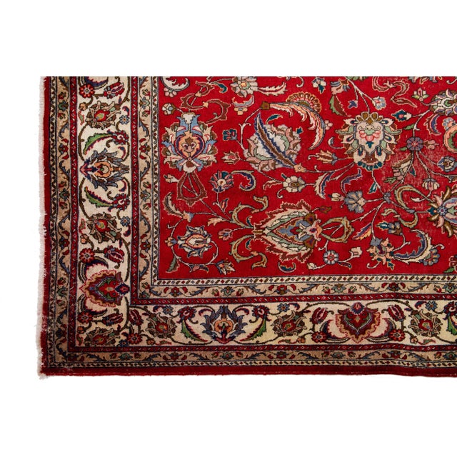 1960s Red Vintage TabrizHandmade Wool Rug With Floral Pattern | Chairish