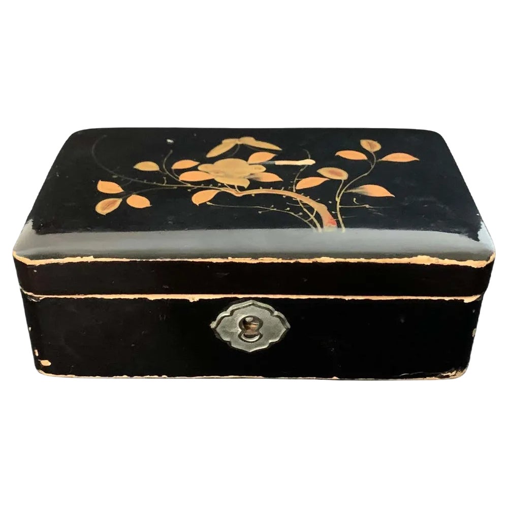 Japanese Lacquered Box with Flower | Chairish