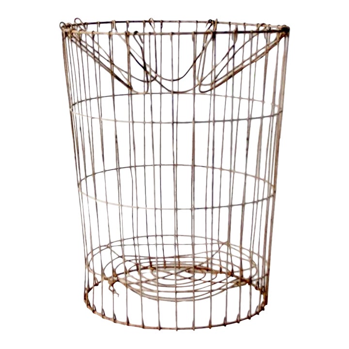 Vintage Industrial Metal Basket | Chairish