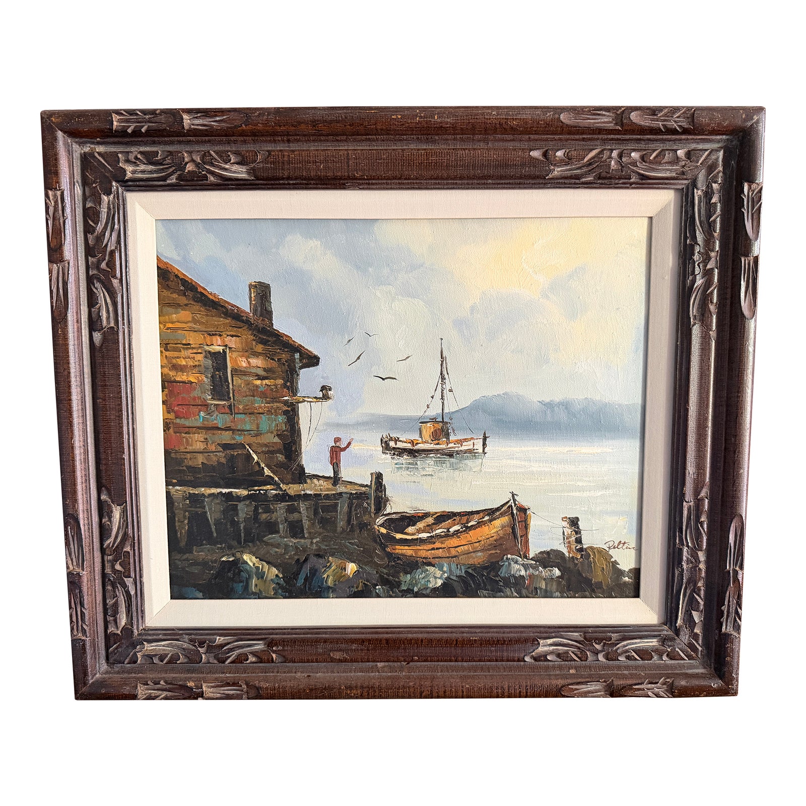 1960s Maritime Harbor Scene Oil Painting | Chairish