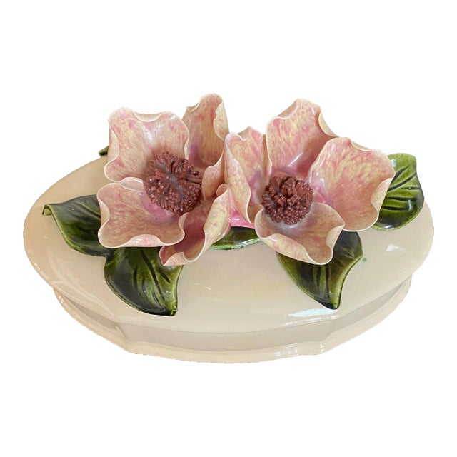 Late 19th Century Magnolia Covered Ceramic Box | Chairish