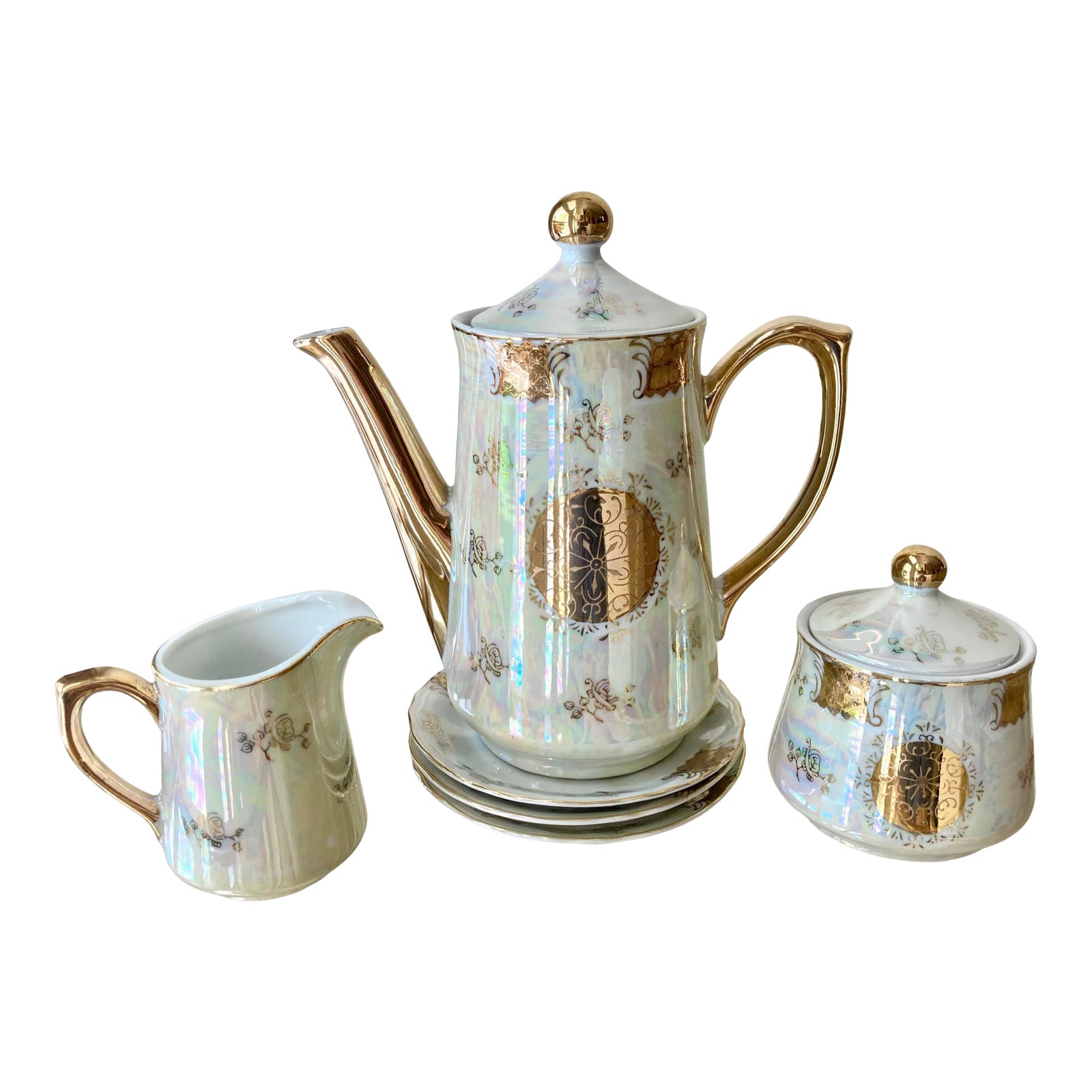 Mid-Century Lusterware Porcelain Tea Service Set- 6 Pieces | Chairish
