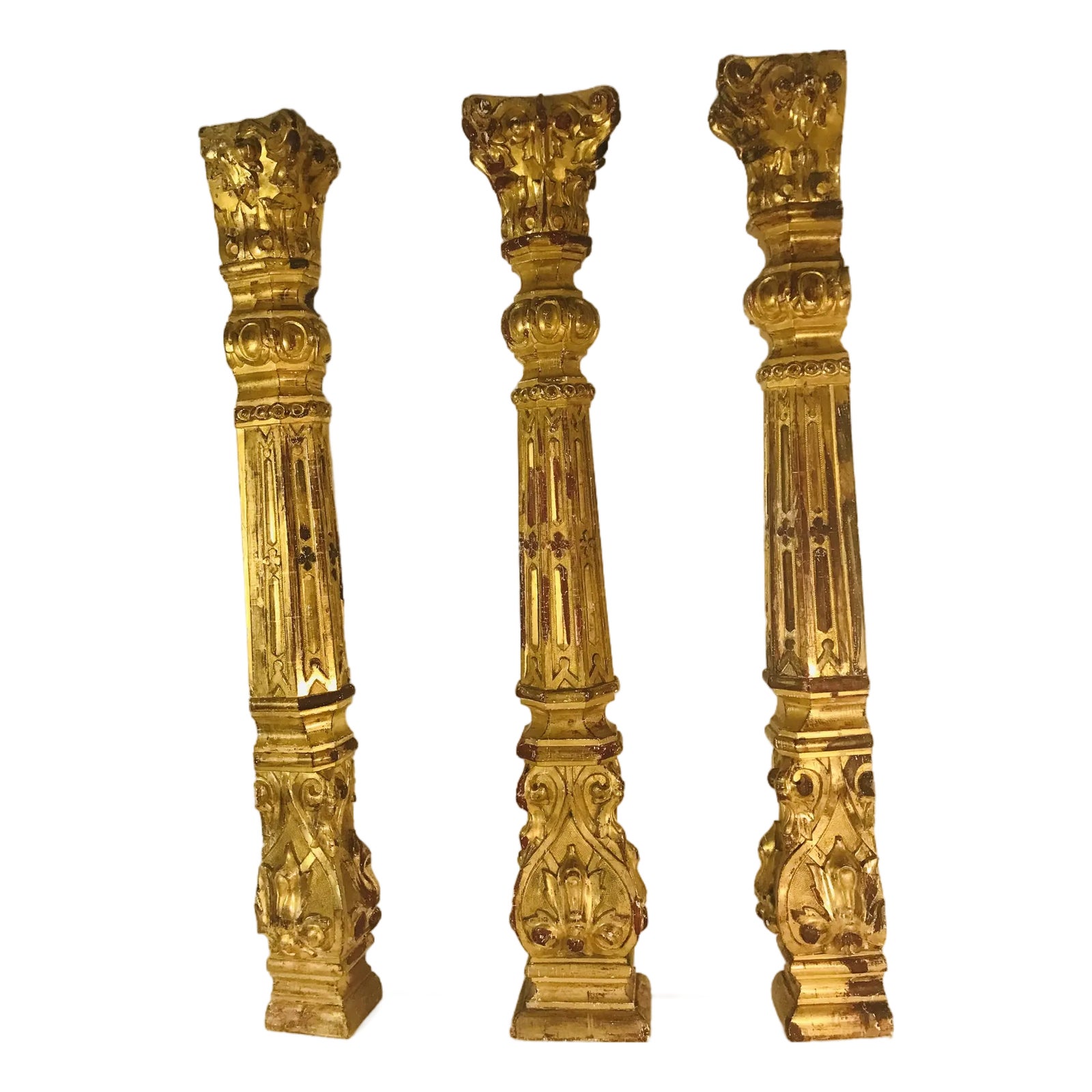 Antique Late 19th Century Handcarved Wood Gillded Half Columns - Set of ...
