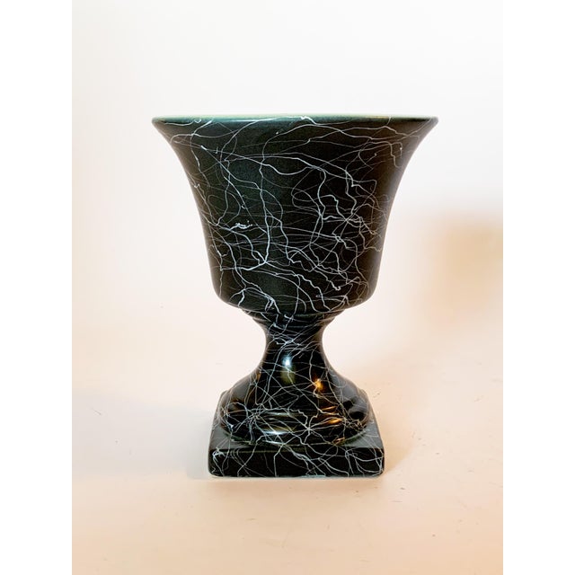 Mid-Century Modern Black Splatterware Pedestal Urn Vase | Chairish
