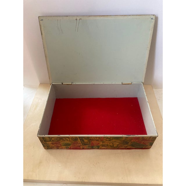 1970s Vintage Metal Lidded Box Covered With Stamp | Chairish