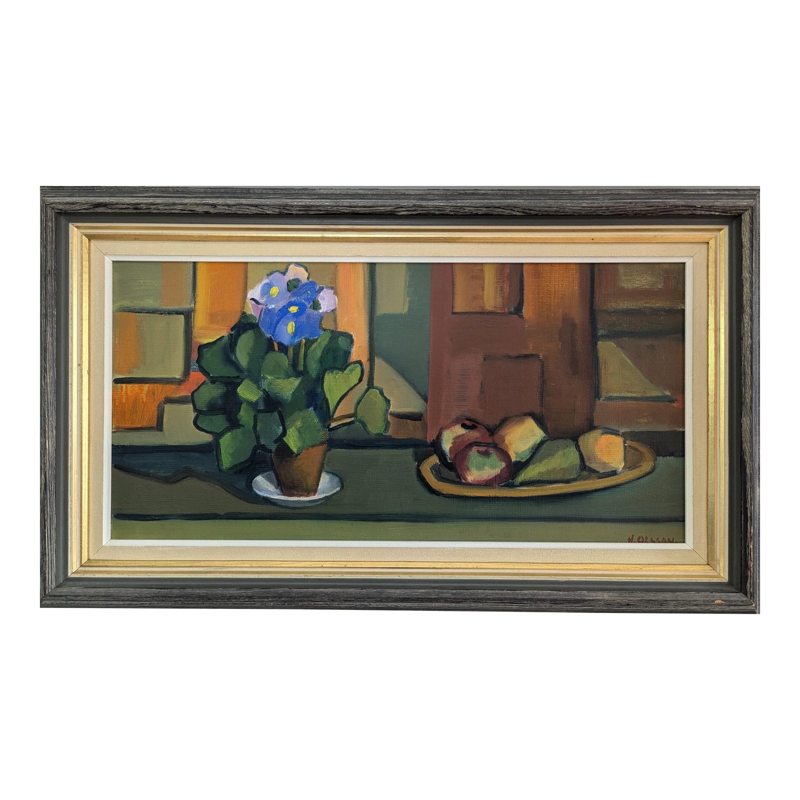 Mid-Century Modern "Vibrant Still Life" Vintage Interior Still Life Oil ...