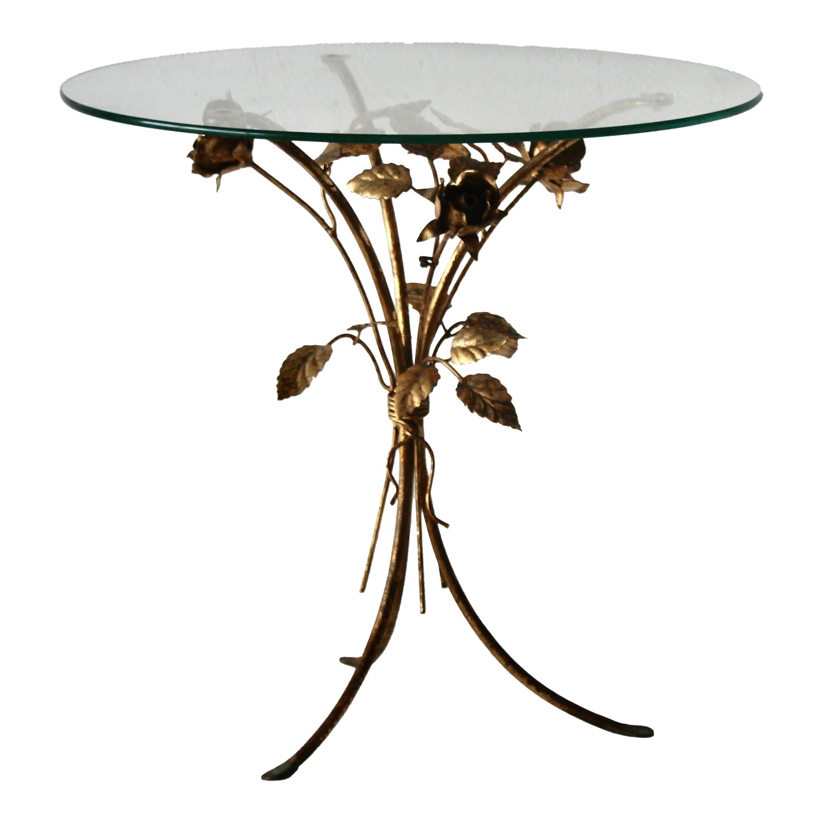 1960s Vintage Italian Gilt Metal Flower Side Table | Chairish