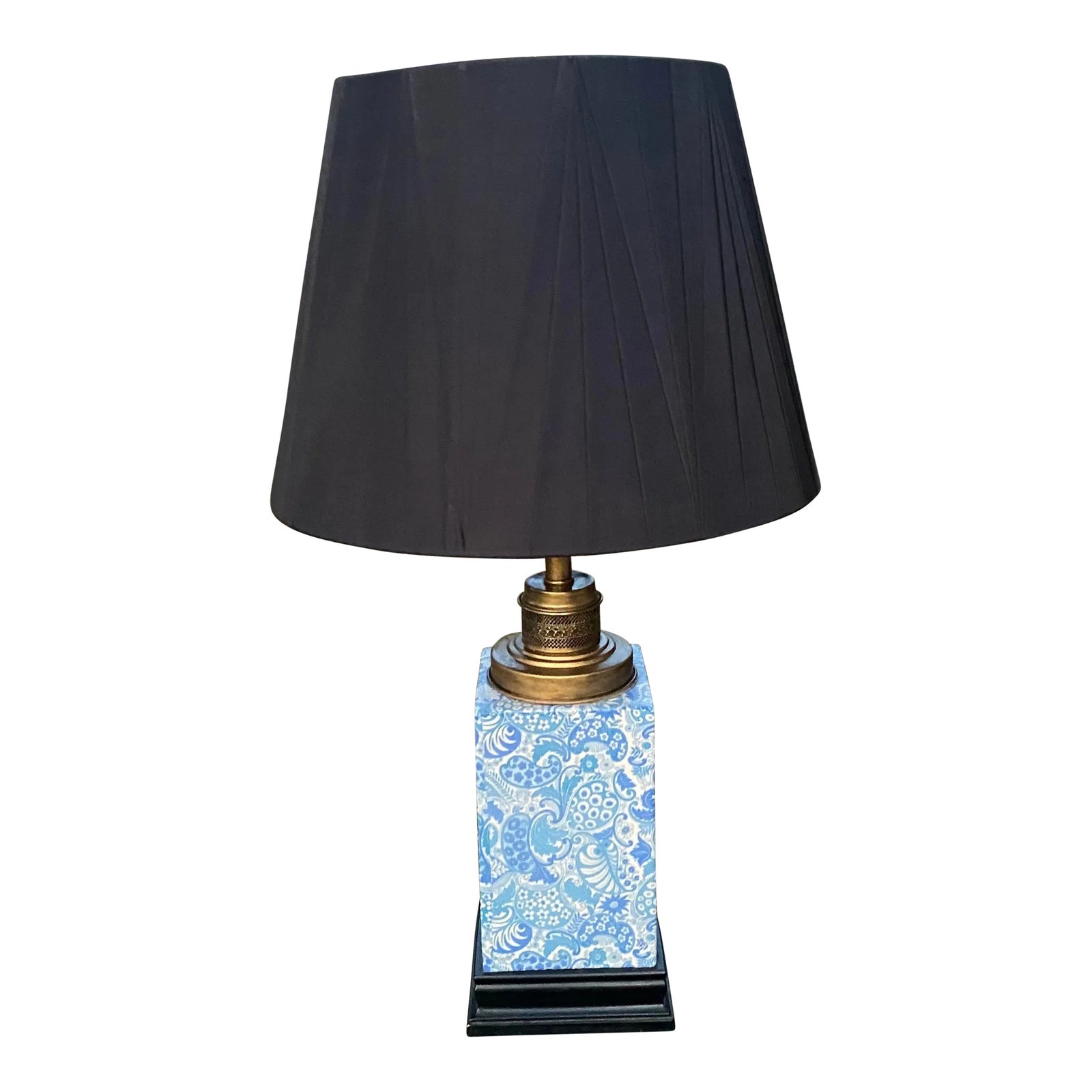 Vintage Square Blue and White Paisley Lamp | Chairish