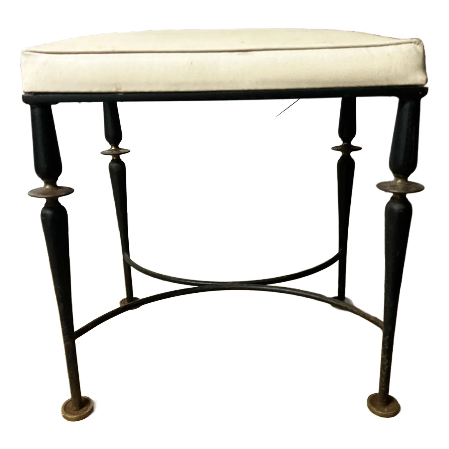 1960s Black Iron Stool With Brass Accents | Chairish