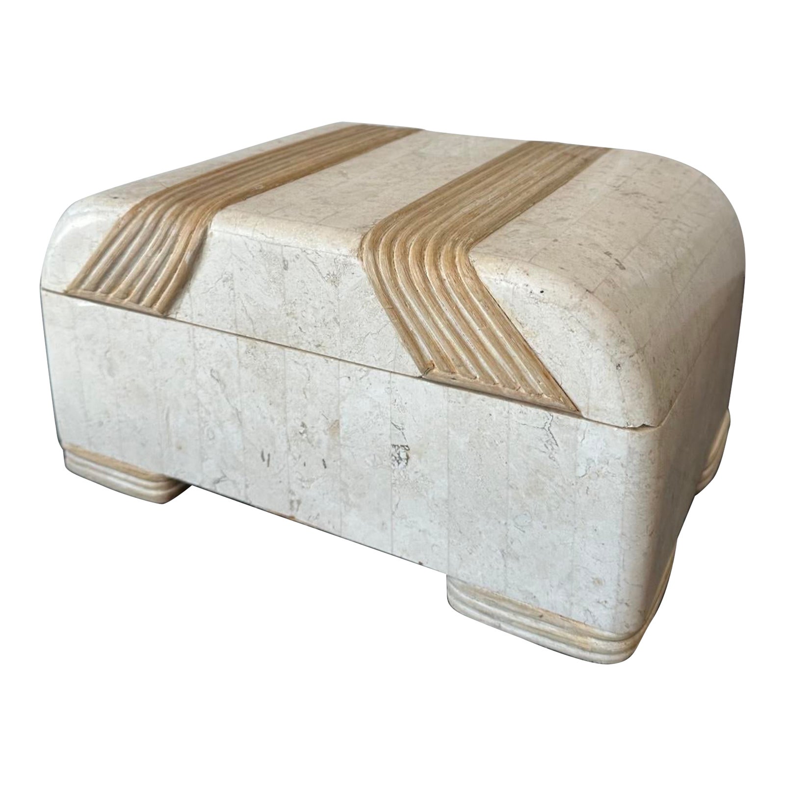 Vintage Tessellated Stone Box With Reed Detail | Chairish