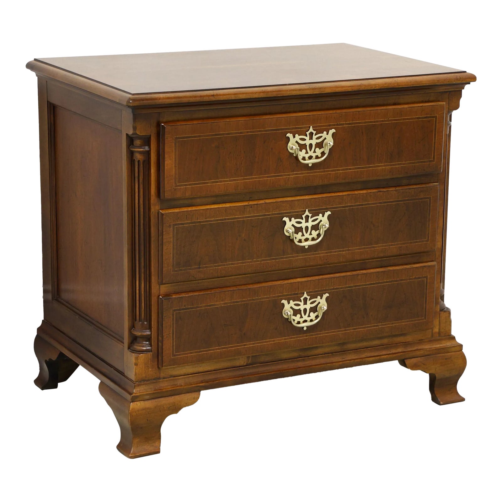 Baker Chippendale Banded Walnut Nightstand Bedside Chest | Chairish