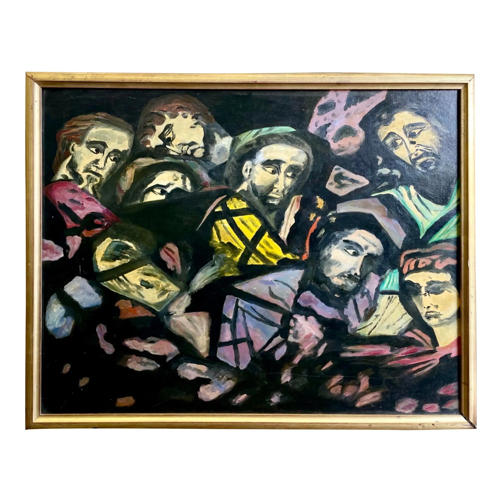 Vintage Abstract Post-War Oil Painting, Framed Original Art | Chairish