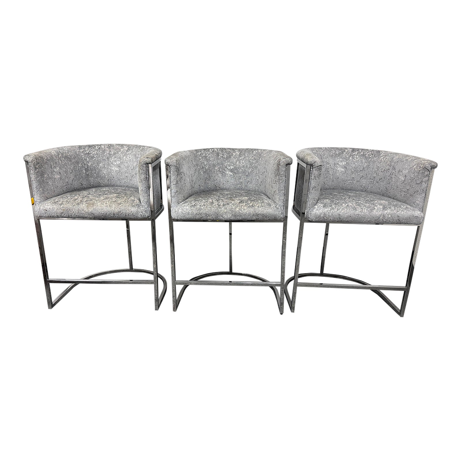 Vanguard Counter Stools in Burnished Silver Velvet, Set of Three | Chairish