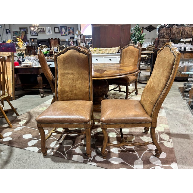 Drexel Round Dining Two Tone Wood Star Inlay Dining Table - Set of 6 ...