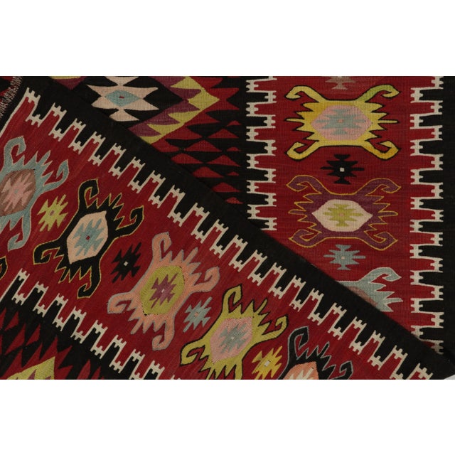 1920s Vintage Macedonian Kilim in Red, Black and Pink Tribal Geometric ...
