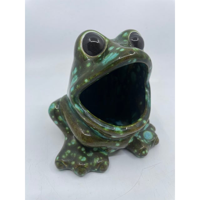 Vintage Blue and Green Ceramic Frog Statue | Chairish