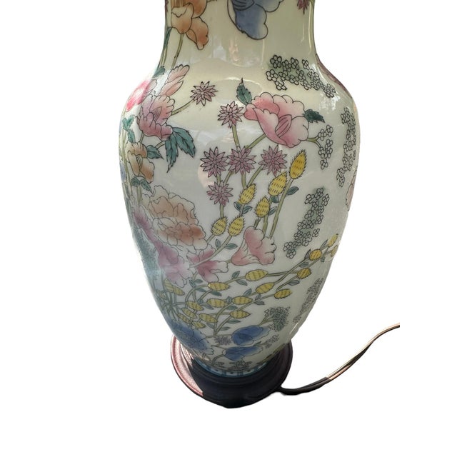 1930s Hand Painted Porcelain Chinese Botanical Floral Lamp With ...