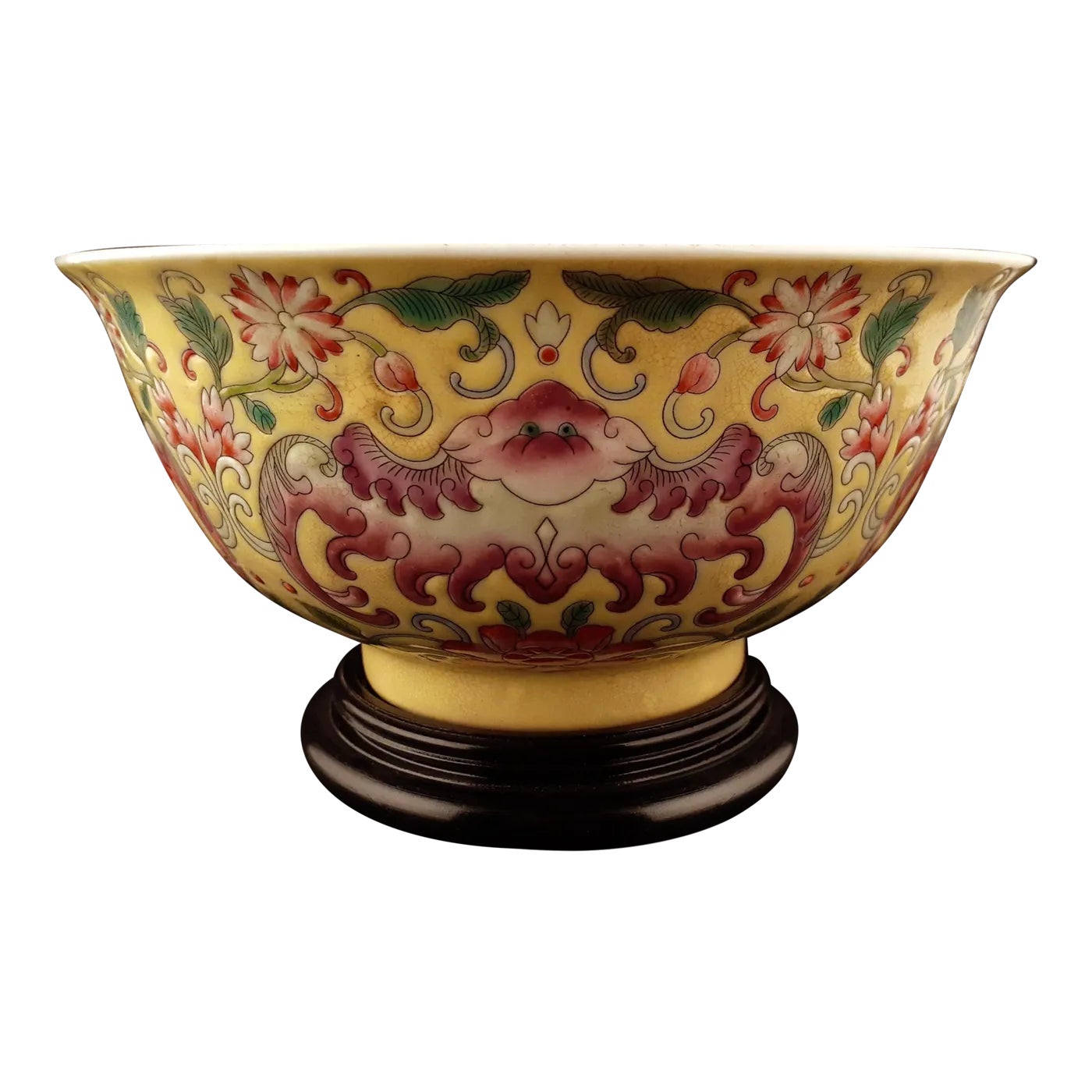 Early 20th Century Chinese Porcelain Fu Bats Bowl | Chairish