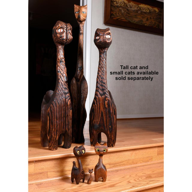 Pair of Witco Tiki Carved Cedar Wood Meathead Cat Sculpture Figures ...