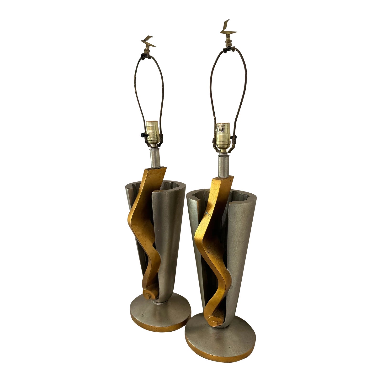 Vintage Mid-Century Modern Leeazanne Propeller Wooden Table Lamps - a ...