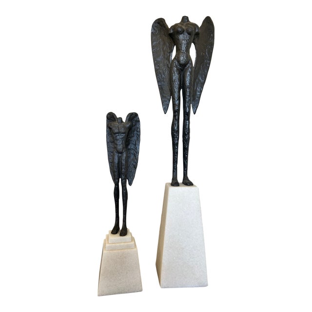 Vintage Global Views Angel Statues- Set of 2 | Chairish
