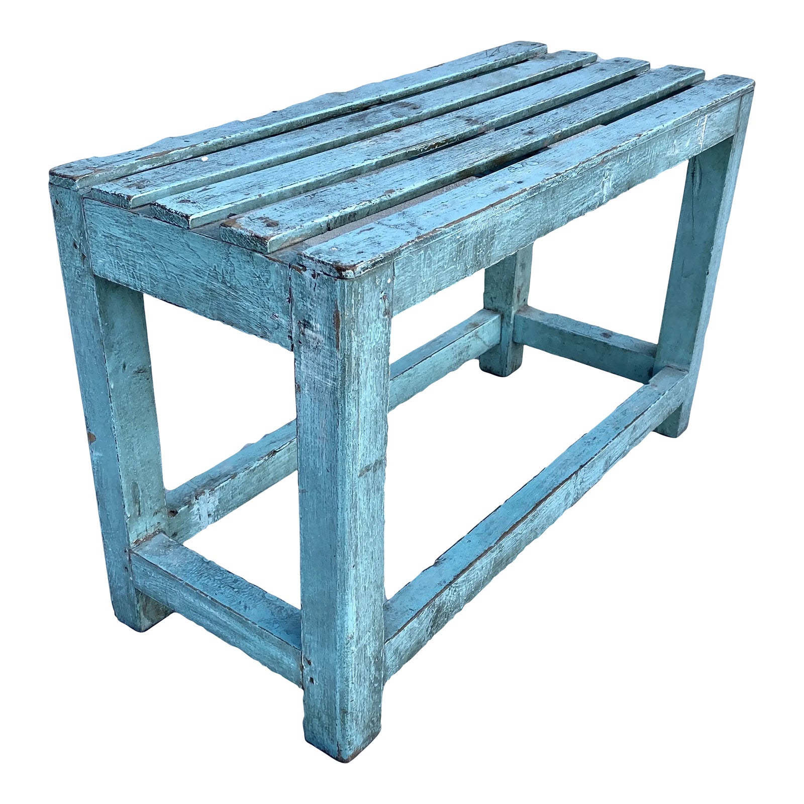 Rustic Blue Painted Bench | Chairish