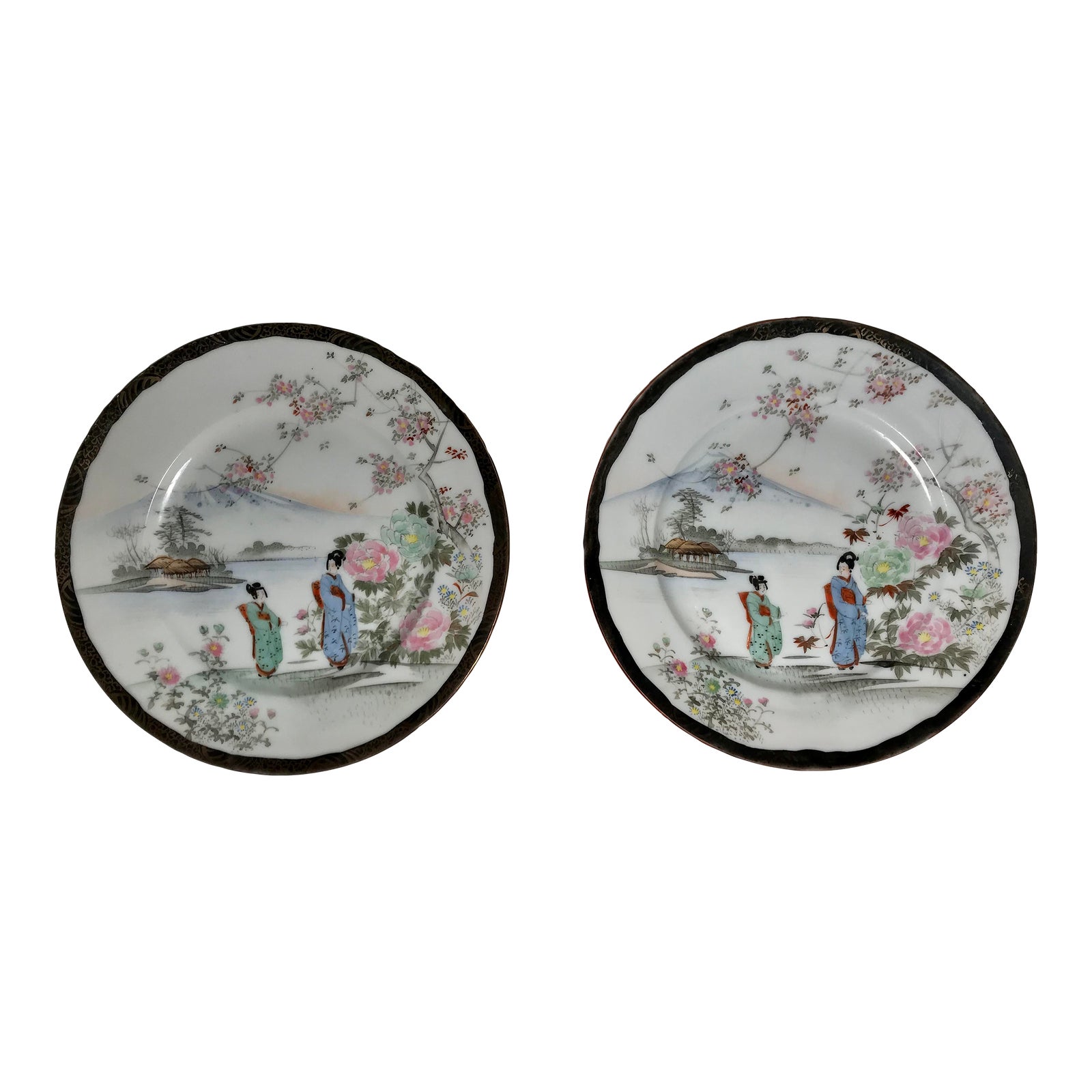 Early 20th Century Antique Japanese Porcelain Plates Signed 田代 Tashiro ...