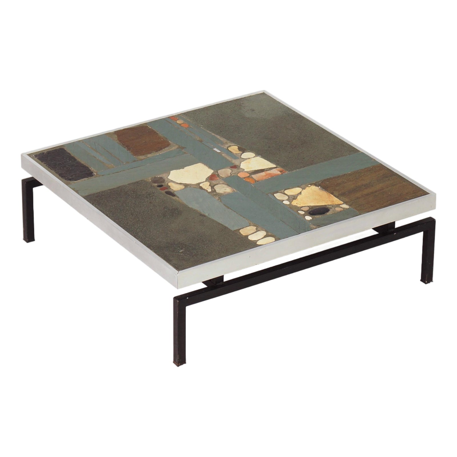 Square Coffee Table with Aluminium Edge and Black Metal Base by Paul ...