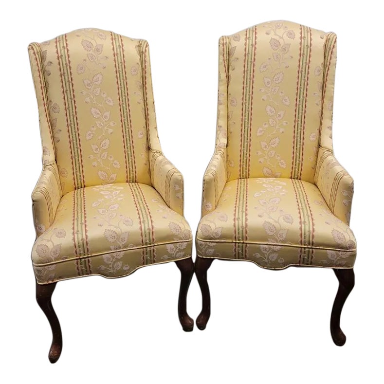 Traditional Petite High Back Yellow Wingback Library Chairs - a Pair ...
