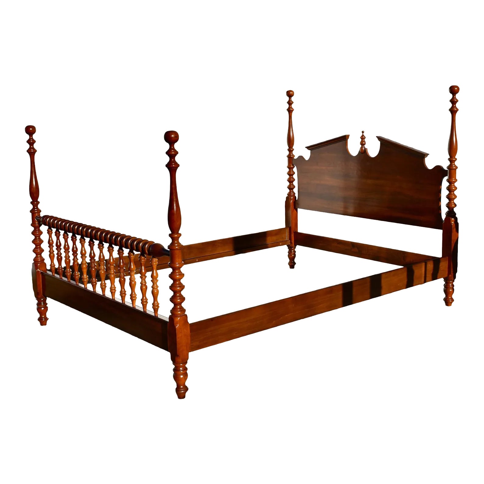 Vintage CherryWood Full Size Four Poster Spindle Bed | Chairish