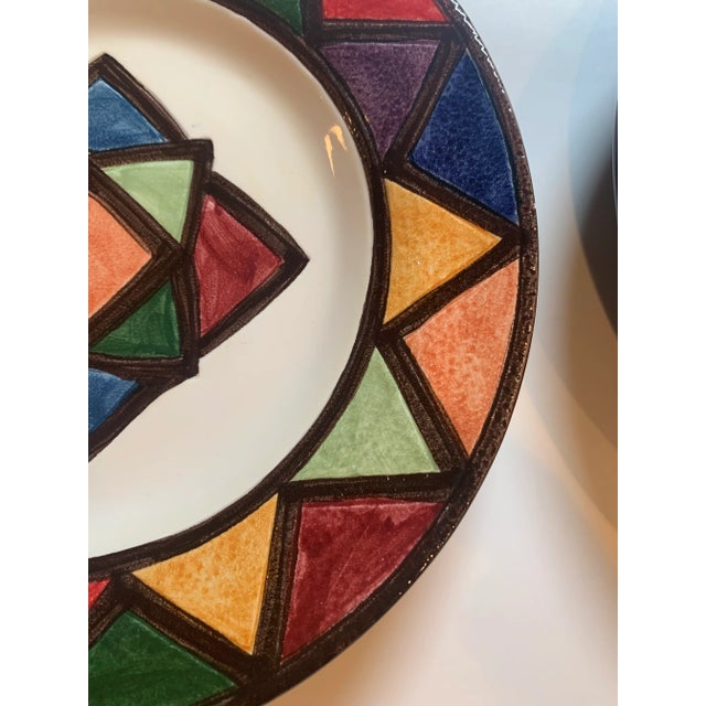 Vintage Hand Painted Multicolored Geometric Design Plates - a Pair ...
