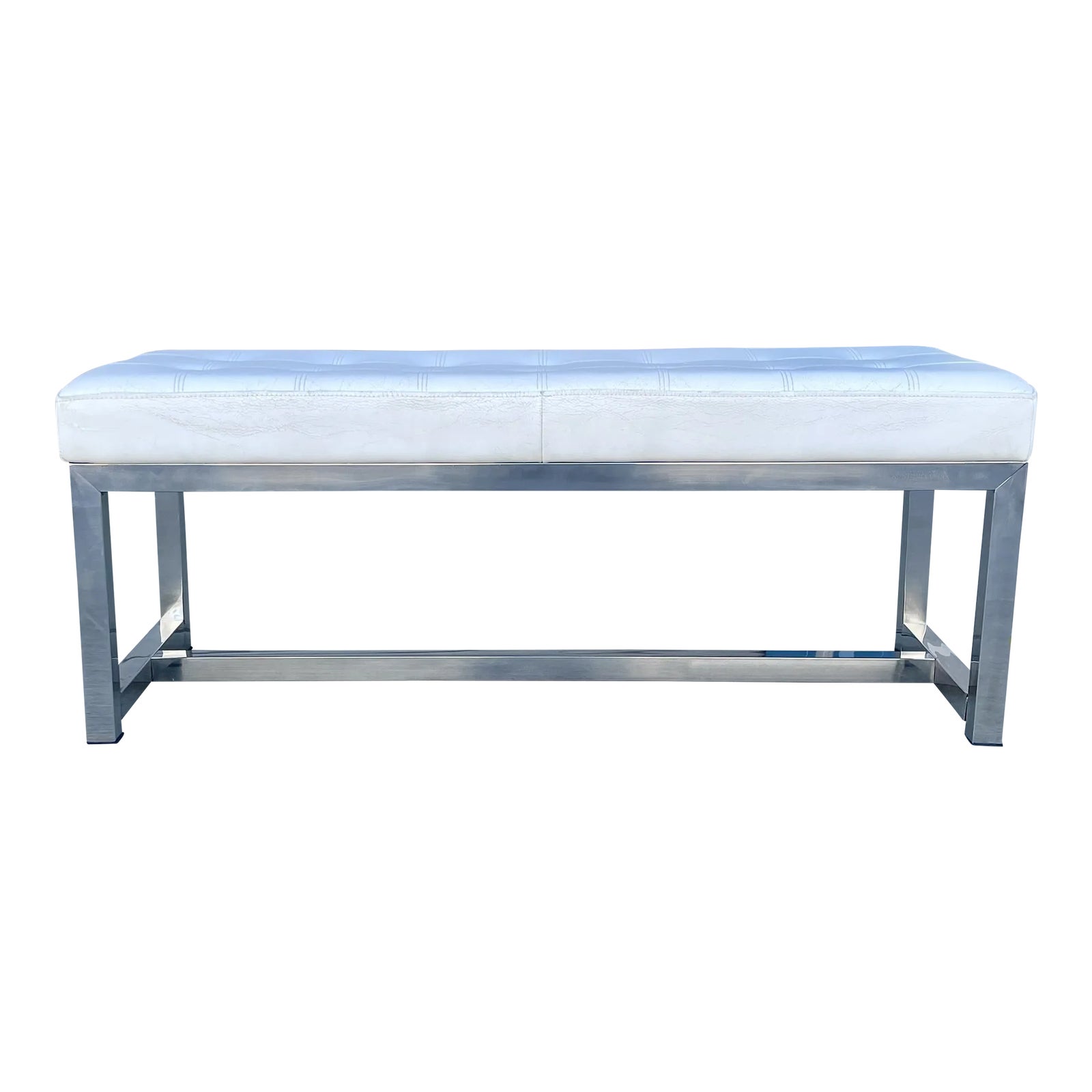 Vintage Leather & Steel Bench | Chairish