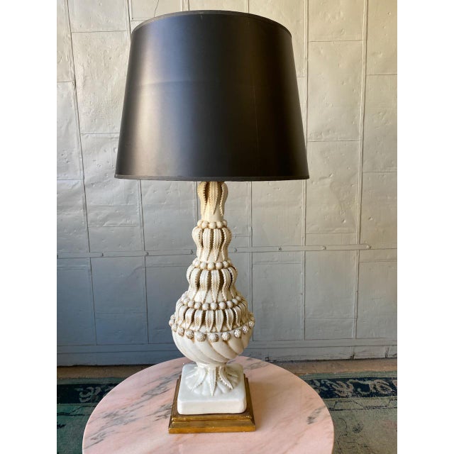 Ornate Spanish Ceramic Table Lamp With Leaf Decorations | Chairish